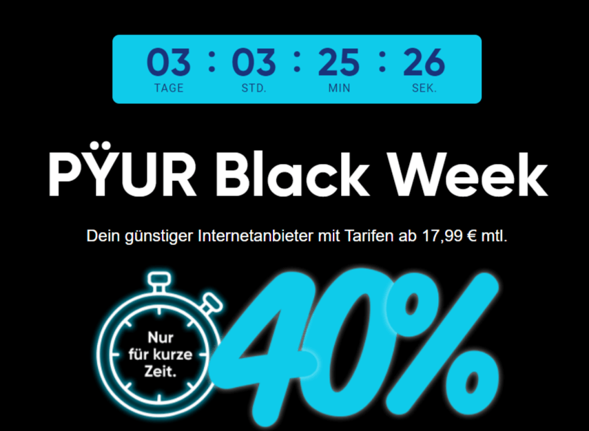 PŸUR Black Week Angebote: 40 % Rabatt auf alle Kabel Internet-Tarife ...