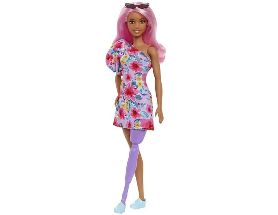 Barbie HBV21 - Fashionistas Puppe mit lila Bein-Prothese und weißen ...