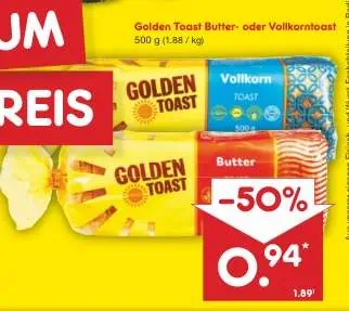 Netto MD: Golden Toast 500 g Packung (Butter Toast & Vollkorn Toast) ab ...