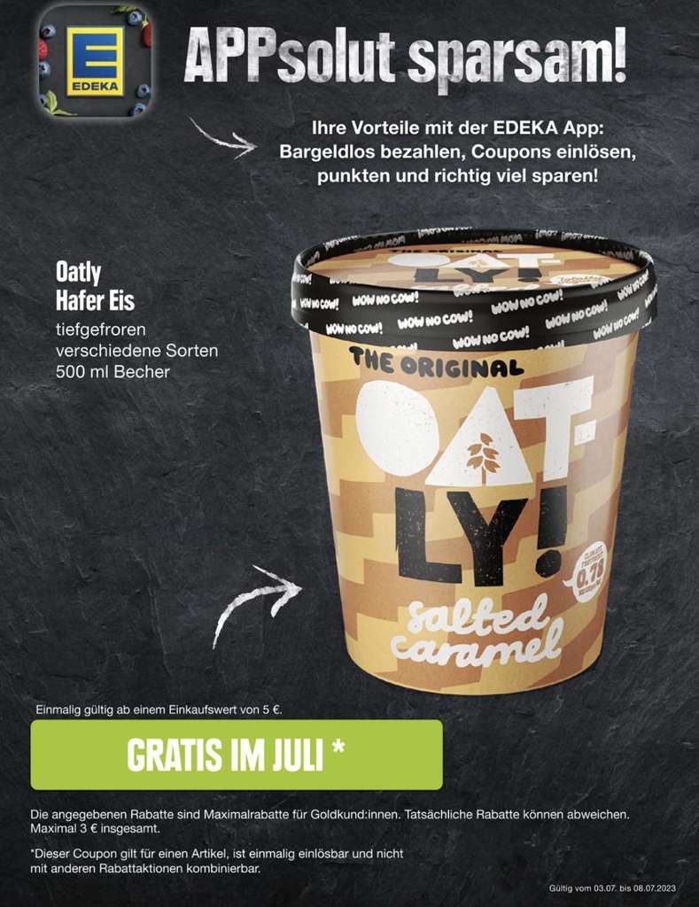 Edeka App: OatLy Eis Vegan gratis [nur Edeka Nord] [5 € MBW]