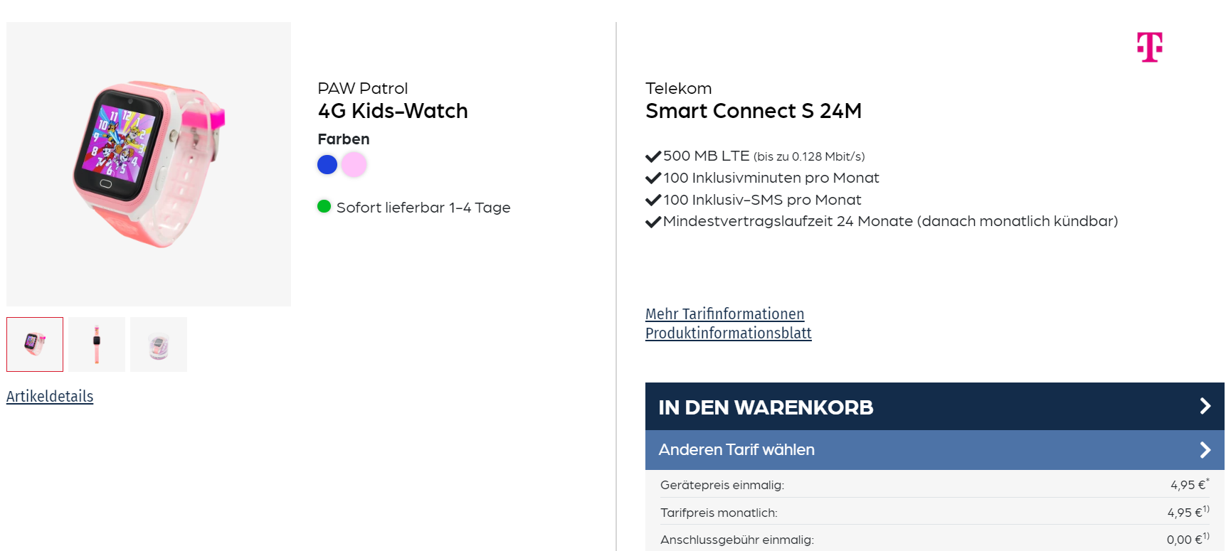 starmobile: PAW Patrol 4G Kids-Watch von Technaxx + Telekom Smart Connect S 500 MB LTE für 4,95 ...