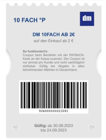 DM Payback Coupons: 2 x 20-fach & 2 x 10-fach Payback Punkte auf den ...