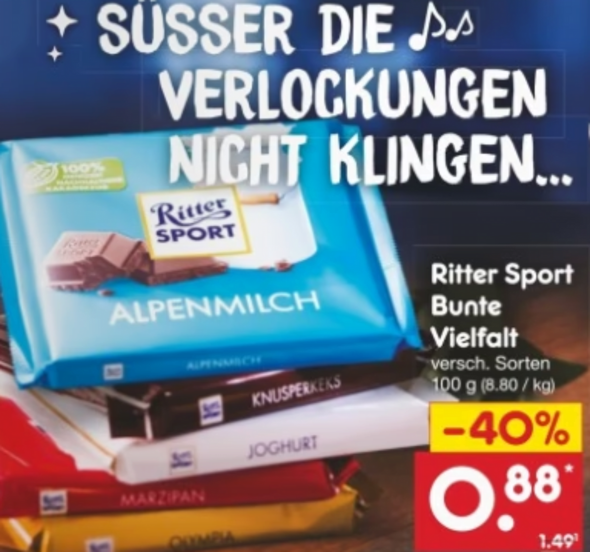 Ritter Sport für 0,38 € [smhaggle/ Netto MD]