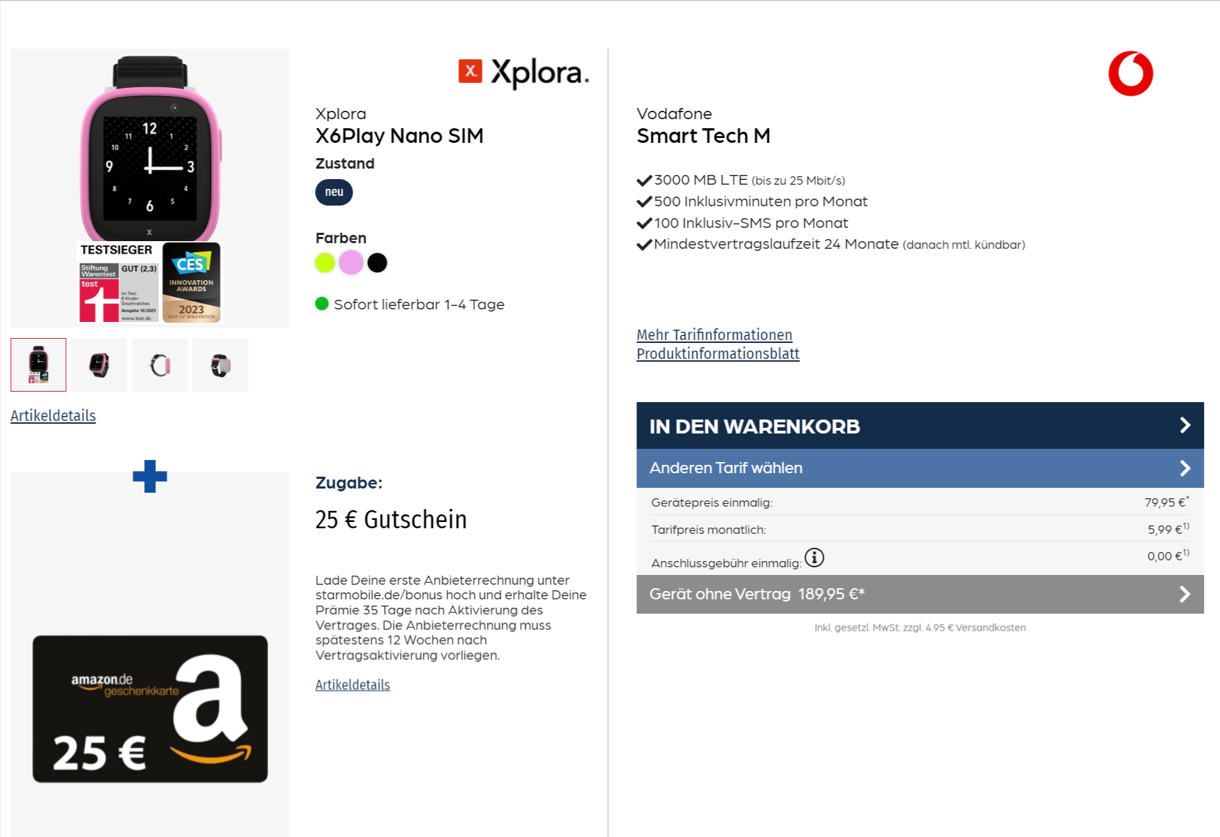 starmobile: XPlora X6Play Nano SIM Kinder Smartwatch + 25 € Amazon ...