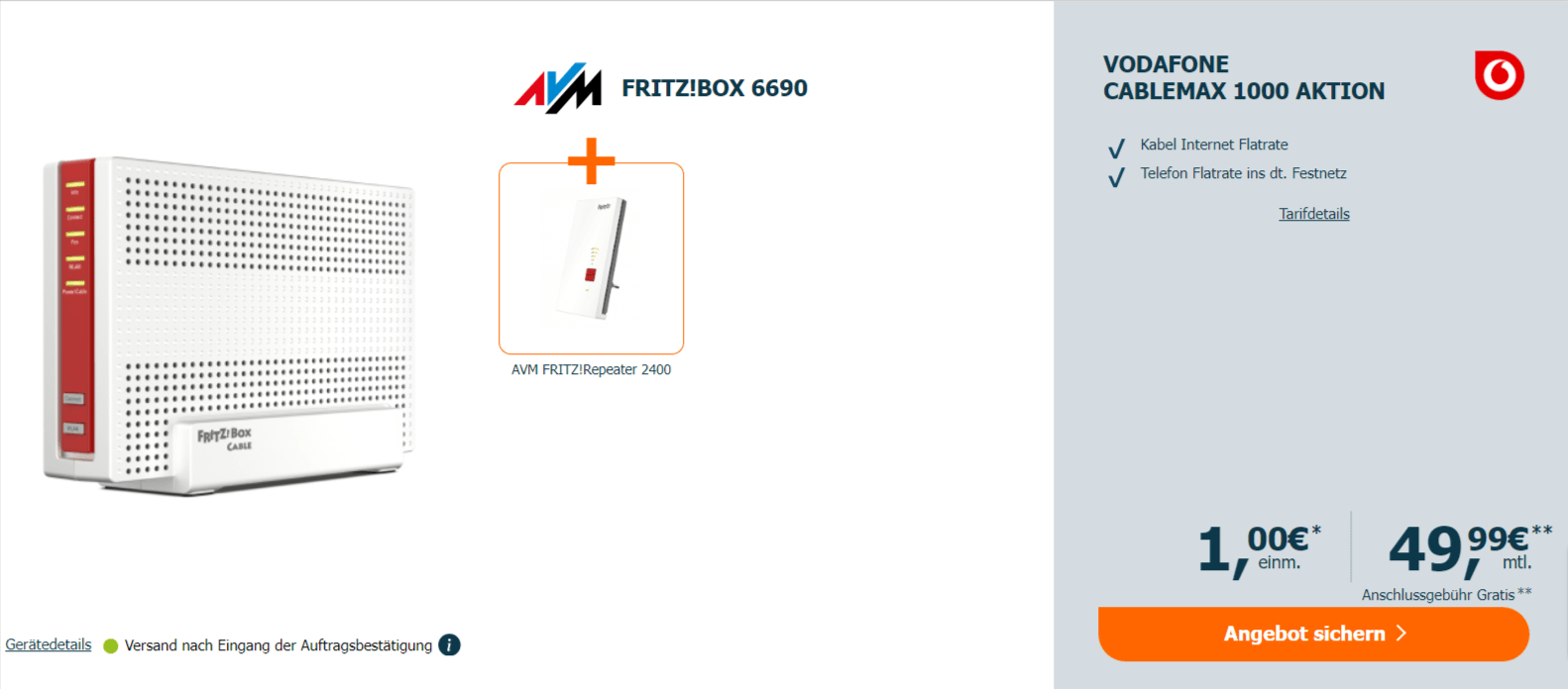 Logitel: AVM FRITZ!Box 6690 Cable + AVM FRITZ!Repeater 2400 + Vodafone ...