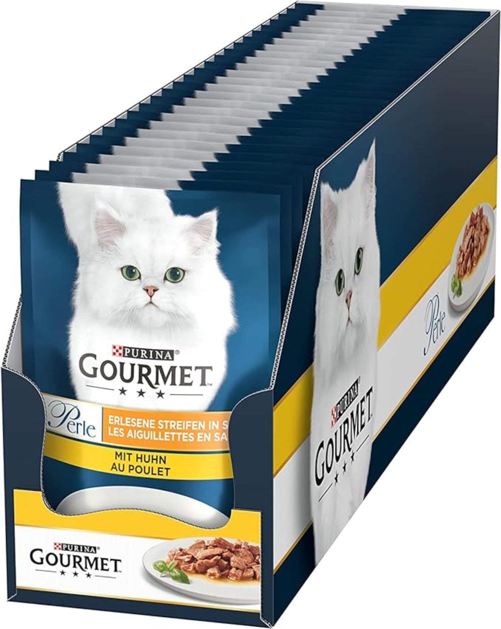 PURINA GOURMET Perle Erlesene Streifen Katzenfutter nass mit Huhn 26er ...