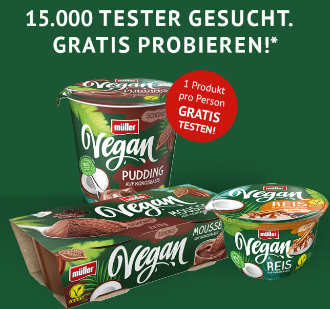 Jetzt gratis testen: Müller Vegan Produkte mit Cashback!