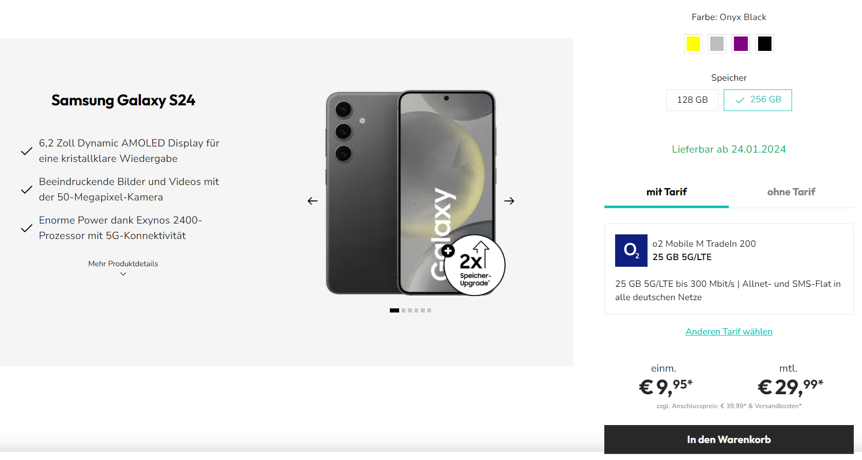 Sparhandy: Samsung Galaxy S24 + o2 Mobile M Boost 25 GB 5G für 29,99 ...